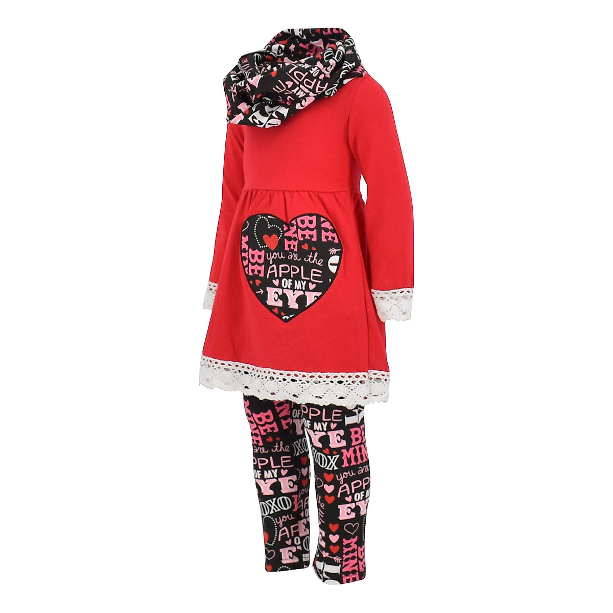 Unique Baby Girls Valentines Day Toddler Outfit Lace Trim Legging Set (6 Years, Red)