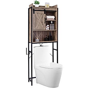 Giantex Over The Toilet Storage Cabinet - Freestanding Bathroom Organizer Rack with Adjustable Shelf, Sliding Barn Door, Paper Holder, Bathroom Space Saver, Above Toilet Storage Cabinet (Grey)