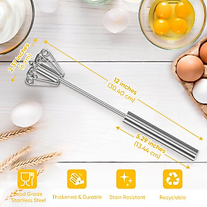 OOKUU Stainless Steel Egg Whisk, Whizzy Whisk, Semi Automatic Whisk Blender for Home - Versatile Tool for Egg Beater, Hand Push Whisk Blender, for Blending, Whisking, Beating & Stirring (12in)