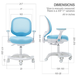 QualiSky Kids Desk Chair, Boy's Girl's Child Children Study Office Computer Chair, Ergonomic Design, Adjustable Height and Seat Depth (Grey) (Sky Blue W/Armrests and Footrest)