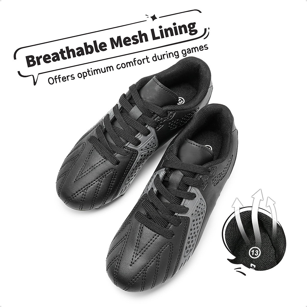 DREAM PAIRS Boys Girls Soccer Cleats Youth Firm Groud Classic Lightweight Football Shoes for Little/Big Kid,Size 4 Big Kid,Black/Dark/Grey,HZ19006K