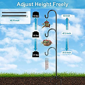 PTNITWO Outdoor Shepherd Hook 63 Inch, Adjustable Heavy Duty Bird Feeder Pole,2 Packs, Metal Garden Holder for Hanging Plant Basket, Lantern, Wind Chime, Weddings Decor (Black) (63 inch)