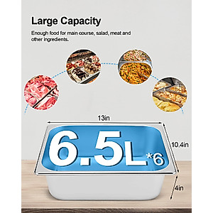 ZeroPone Hotel Pan 4" Deep Steam Table Pan 6 Pack 1/2 Size 12.8"L x 10.4"W Hotel Pan 22 Gauge Stainless Steel Anti Jam Steam Table Pan