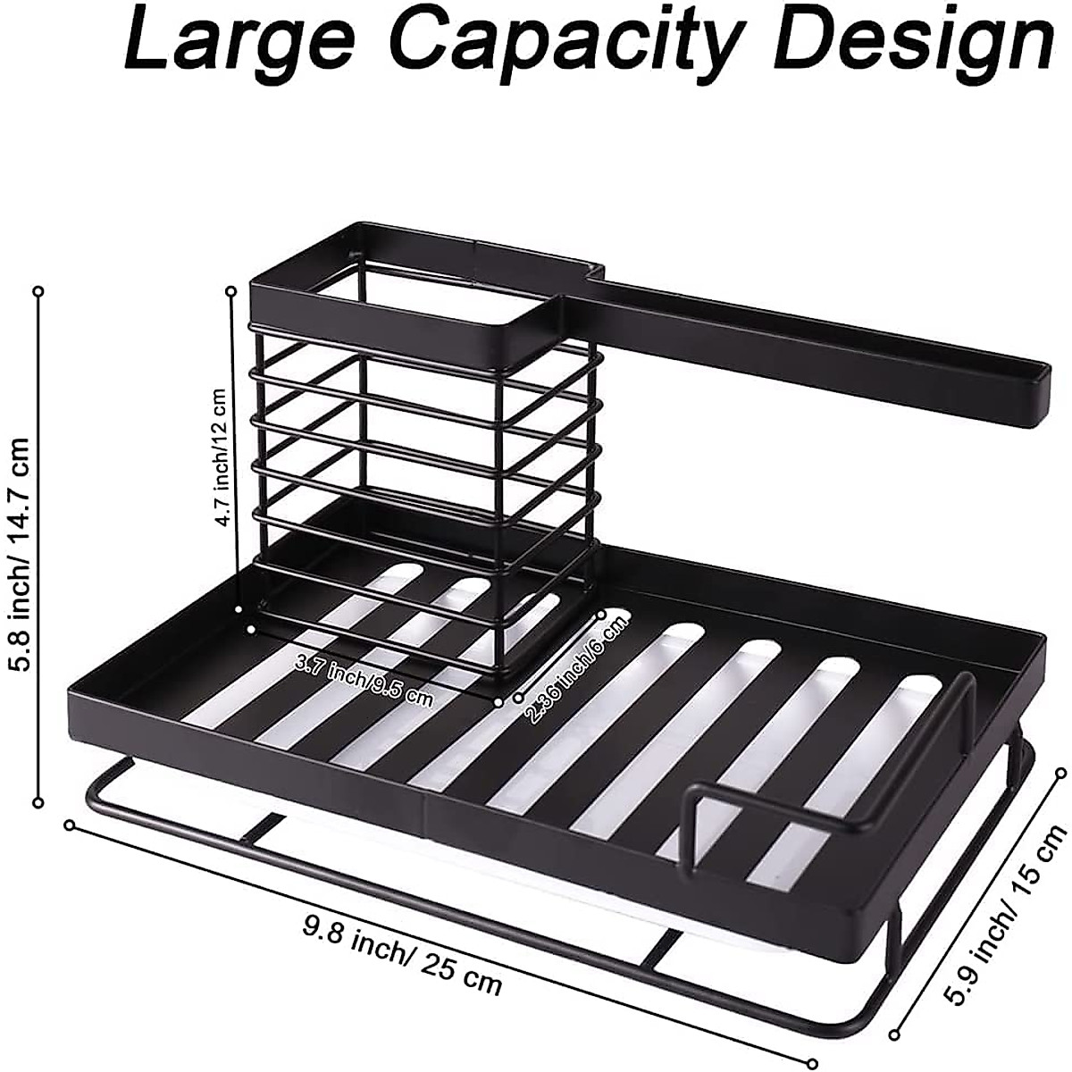 Kitchen Sink Caddy Organizer, Kitchen Caddy for Sponge Soap Brush Dishcloth Holder with Drain Pan Tray, Sponge Holder for Kitchen Sink 304 Stainless Steel Rustproof