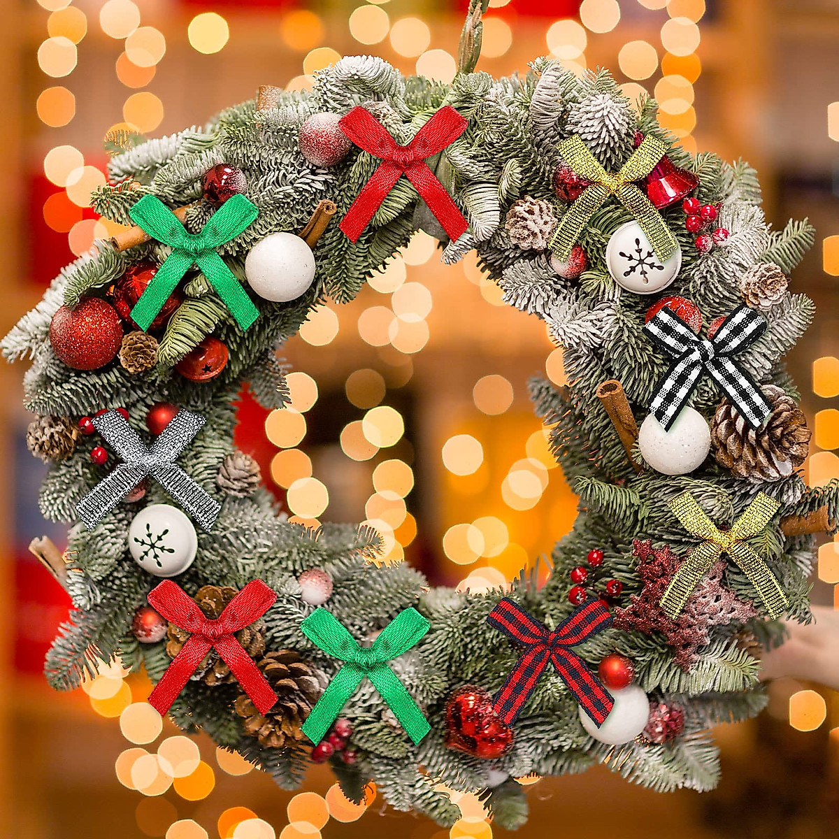 200 Pieces Christmas Tiny Bows Mini Christmas Bows Satin Ribbon Bows Mini Craft Ribbon Wreaths Bows for Sewing DIY Craft Wedding Decoration (Cute Style)