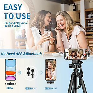 JUMAOCIO Wireless lavalier Microphone, Microphone for iPhone,2-in-1 for iPhone and iPad, Interview,Live Steam、Youtubers、Vloggers、TikTok Facebook,Clip-on Plug and Play Auto Sync. (Black)