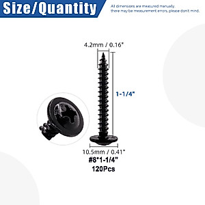 Glarks 120Pcs #8 x 1-1/4" Phillips Modified Truss Head Wood Screws, Black Zinc Plated Carbon Steel Self Tapping Sheet Metal Screws Set