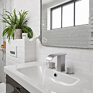 ARCORA Brushed Nickel Waterfall Bathroom Faucet - 8 Inch Widespread Bathroom Faucets for Sinks 3 Hole, Modern 2 Handles Bathroom Sink Faucet with Pon Up Drain and cUPC Supply Lines