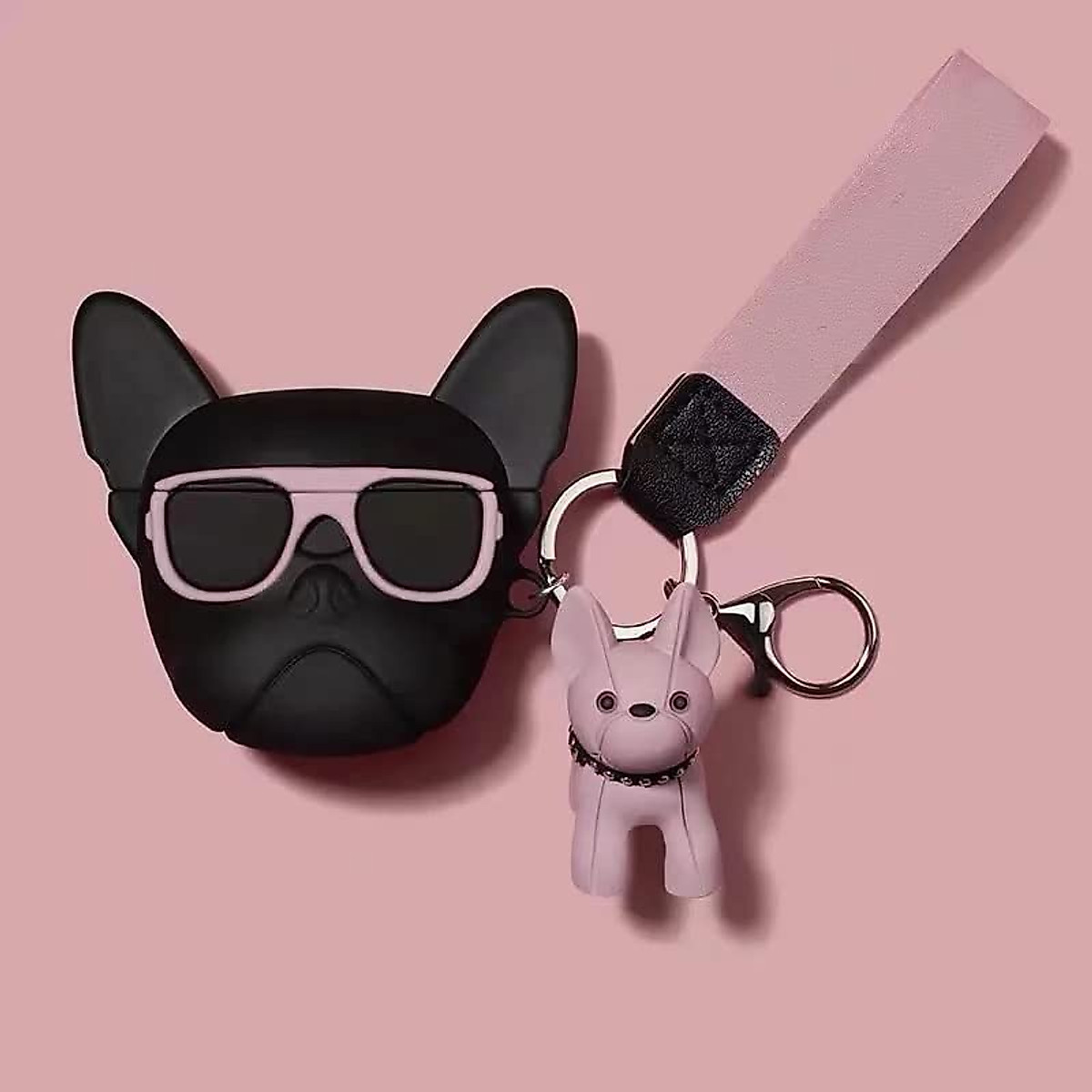 Cool Silicone Hiphop Bulldog Headphone Case Compatible with Airpods Pro Headphones Funny Cover with Bull Dog Keychain for Boys Girls Teenager Best Gift