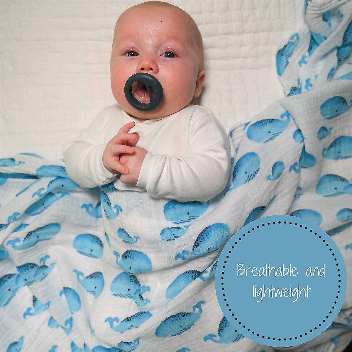 LollyBanks Swaddle Blanket | 100% Muslin Cotton | Newborn and Baby Nursery Essentials for Boys, Registry | Ocean Shark and Whale 3 Pack