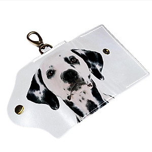 Dalmatian PU Leather Key Wallet Holder Card Case with 6 Hooks for Men Women