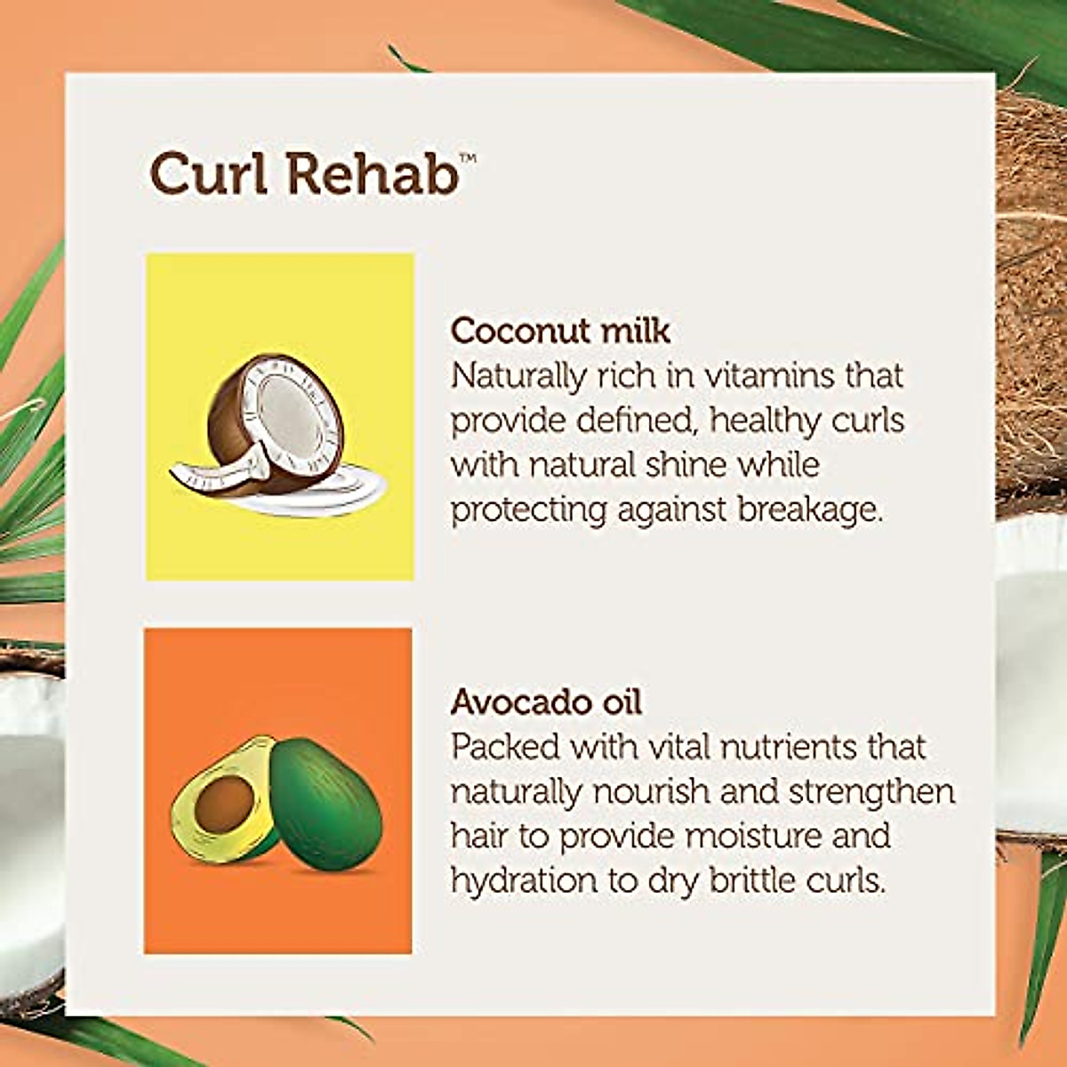 Curl Rehab Dry Hair/Damage Repair Treatment 2 in 1 Shampoo Conditioner (3 Pack), Enriched with Coconut Milk & Avocado, 16 Oz