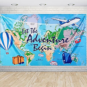 Bon Voyage Birthday Party Backdrop - 73'' X 43'' Travel Themed Party Decorations Supplies Around The World Photo Background Adventure Time Banner for Graduation Baby Shower Going Away
