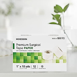 McKesson Premium Surgical Tape, Non-Sterile, Paper, Breathable, 1 in x 10 yd, 12 Count