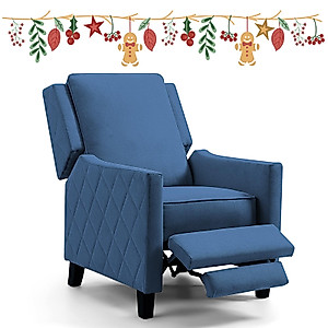AVAWING Push Back Recliner Chair, Wing Back Chairs with Arms, Mid-Century Vintage Accent Chair for Living Room, Polyester, Blue