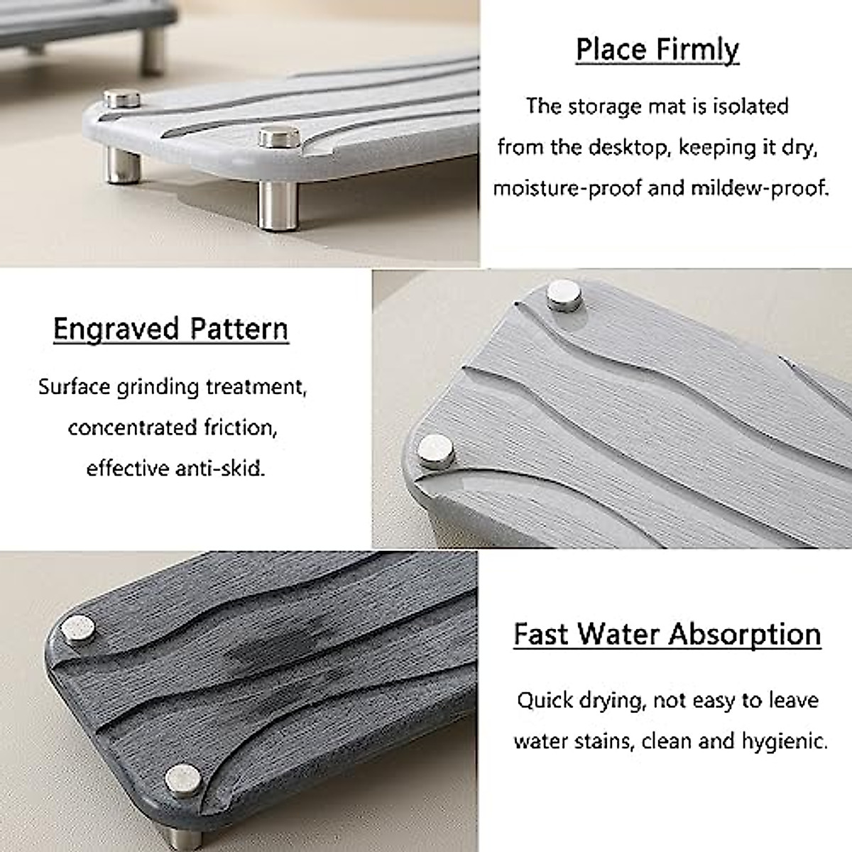 Sink Caddy Water Absorbing Stone Tray Instant Dry Kitchen Sink Organizer Use for Kitchen Bathroom Vanity Countertop Natural Diatomaceous Prevent Moisture Buildup (White)