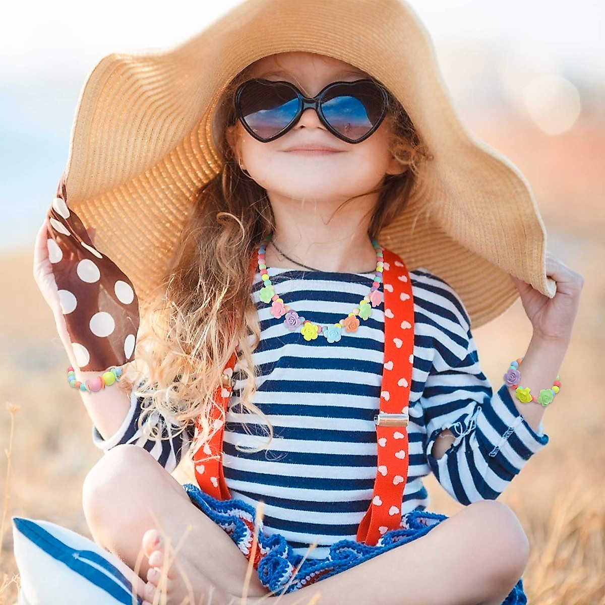 BigOtters Little Girls Necklace Bracelet, 3 Sets Lovely Colorful Beads Toddler Necklaces for Girls, Play Jewelry for Toddlers 2-4