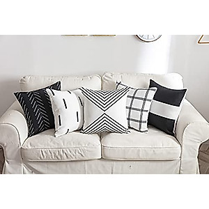 Outdoor Throw Pillow Covers Decorative for Patio Furniture Geometric Farmhouse Cushion Cases 18 x 18 Inch, Set of 2, Black