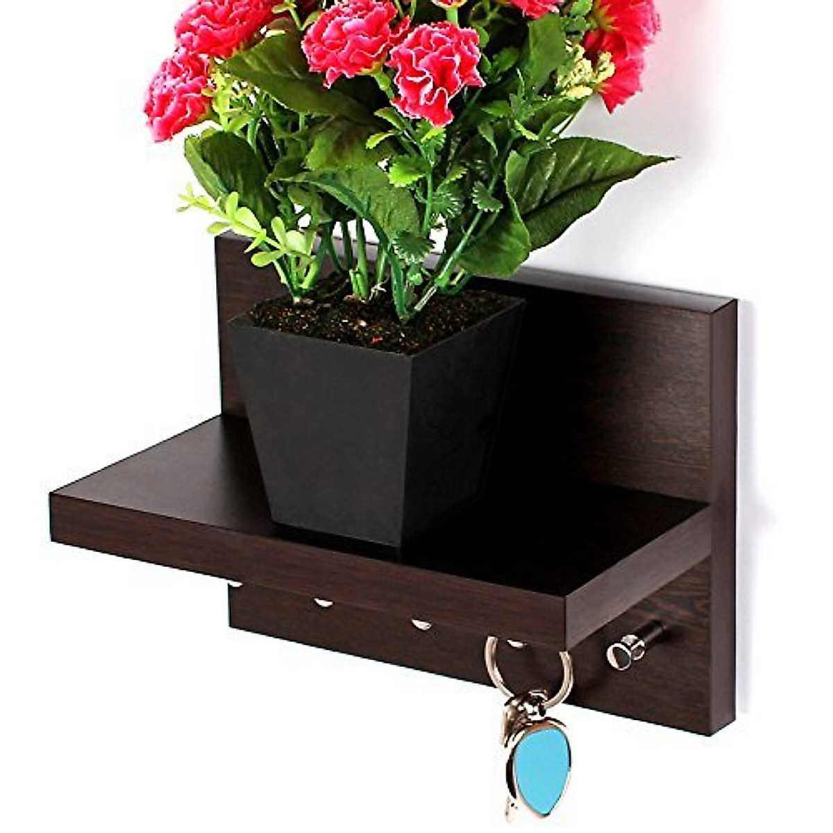 BLUEWUD Skywood Wall Mounted Key Holder/Key Rack Hooks with Decor Shelf (Wenge, 5 Keys, with Shelf)