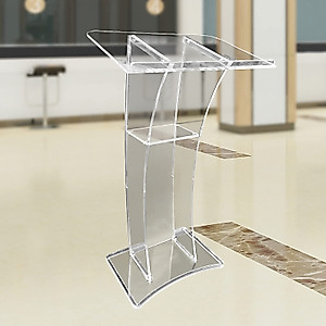Conference Pulpit Acrylic Transparent Podium Clear Church Lectern Pulpit Office with Light and Remote Control 24x16x43 Inch (Without LED and Remote Control)