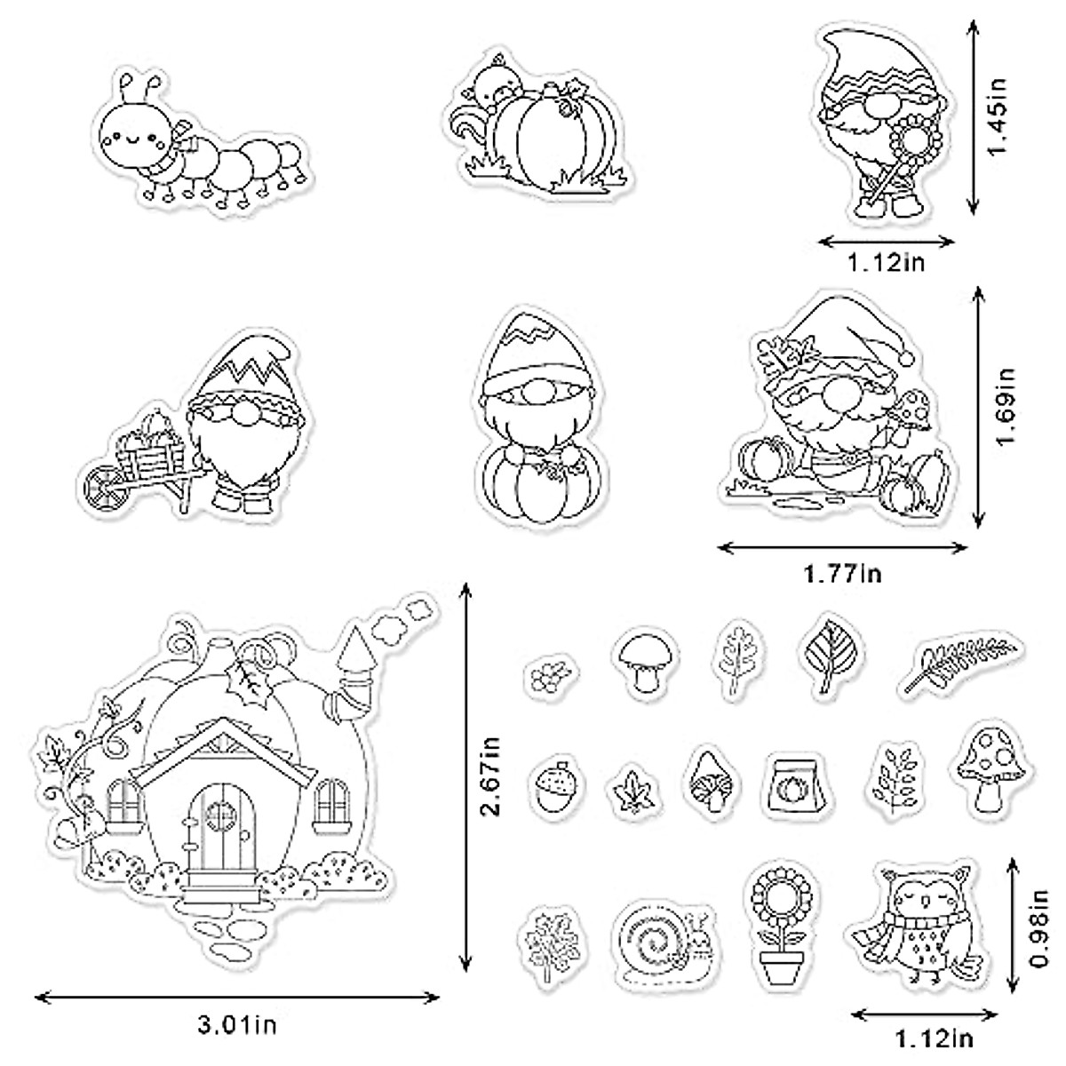 Hying Christmas Gnomes Clear Stamps for Card Making and Photo Album Decorations, Thanksgiving Flowers Stamp Xmas Animals Rubber Stamps Seal for DIY Scrapbooking