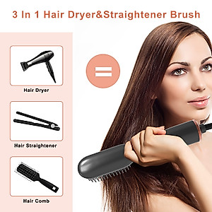 Sea-Maid Hair Straightener Brush, Ceramic Ionic Hot Air Brush with Anti-Scald, Auto Temperature Lock & Auto-Off Feature, 3 Heat
