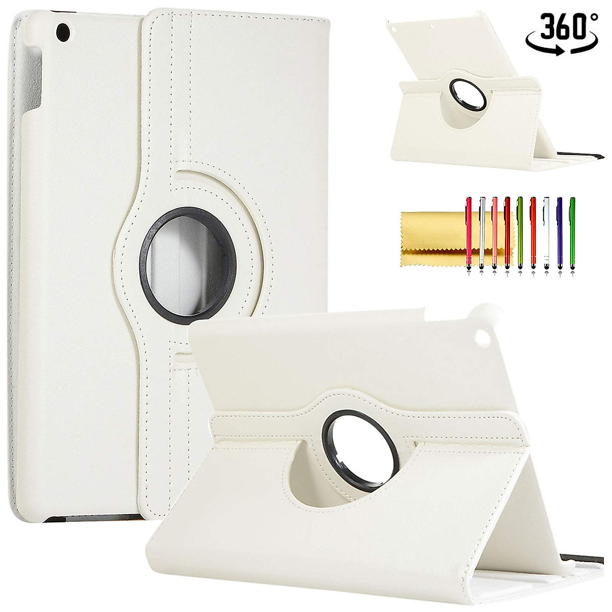 Rotating Case for iPad Pro 12.9-inch 1st & 2nd Generation (2015/2017), Techcircle Slim Premium PU Leather Smart Cover Multi-Angle Viewing Stand Folio Magnetic Hard Shell Protective Case, Off-White