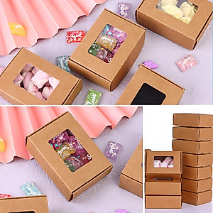 Ywin 96 PCS Mini Kraft Paper Box with Window Soap Boxes Present Box Present Packaging Box Treat Box for Soap Packaging Favor Treat Bakery Candy and Jewelry Display, 3.34 x 2.36 x 1.18 Inch (Brown)