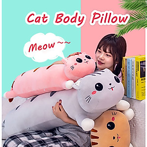 Cute Long Cat Plush Pillow - Soft Cat Stuffed Animal Body Pillow for Kids and Girlfriend, Kitten Plushie Toy for Sleeping and Decor, Idea (Pink,20in/50cm)