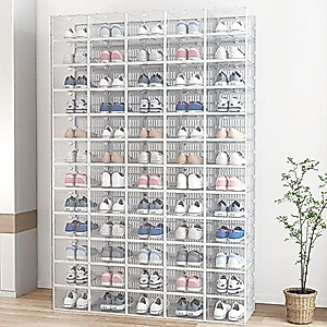 VEMRBX Shoe Storage Box, 12 Pack Clear Plastic Stackable Shoe Boxes Organizer with Lids, Foldable Shoe Storage Bins for Closet Entryway Easter