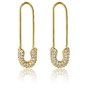 Benevolence LA Safety Pin Earrings for Women, Paper Clip Earrings, Dangle Earrings, Gold Plated Hoop Earrings, Safety Pin Jewelry, Paperclip Earrings