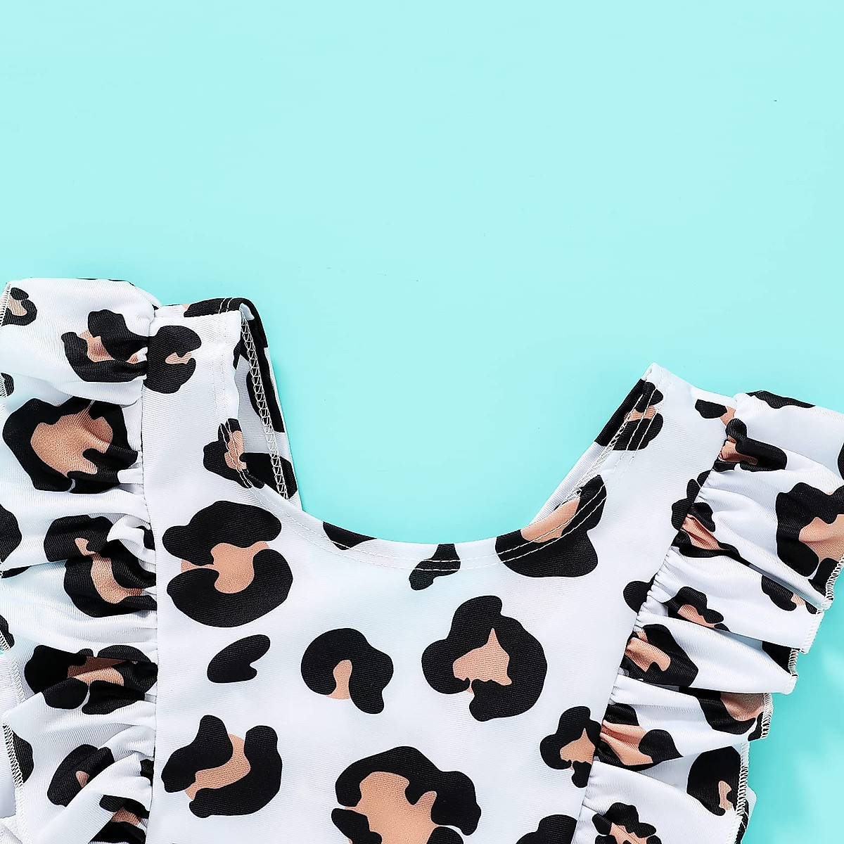 Happy Town One-Piece Infant Toddler Baby Girl Summer Swimsuit Watermelon Leopard Ruffle Swimwear Bikini Bathing Suit (Leopard, 12-18 Months)