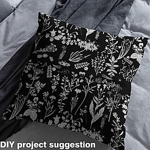 Feelyou Floarl Upholstery Fabric by The Yard, Farmhouse Flowers Pattern Reupholstery Fabric for Chairs, Garden Floral Botanical Decorative Waterproof Outdoor Fabric, 3 Yards, Black White