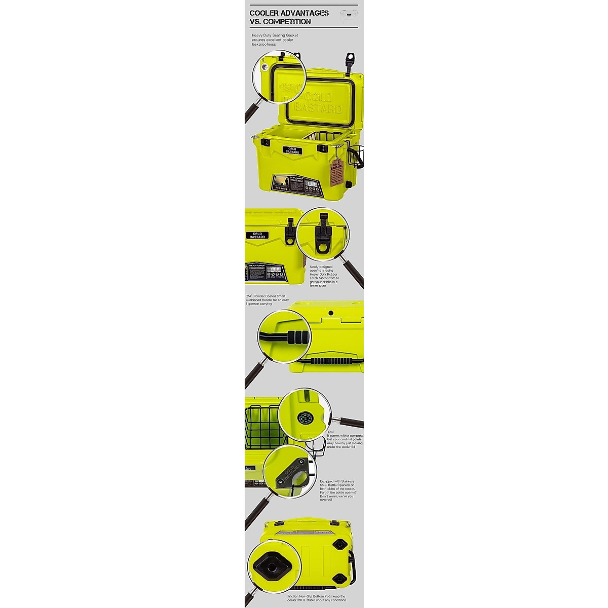 COLD BASTARD COOLERS 20QT Cold Bastard Rugged+ Pink NEON Premium Ice Chest Cooler Accessories Free S&H(CB20-PN)