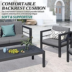 GARTOO Outdoor Aluminum Furniture Set - 5 Pieces Modern Patio Conversation Sofa Sets with Upgraded Removable Cushion, Outside Sectional Sofas Sets with Coffee Table for Balcony, Backyard, Poolside