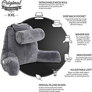 FaYkes Adult Reading Pillow,Backrest Pillow with Arms Dark Grey & Lap Desk Bed Tray Brown Memory Foam Reading Pillows,for Bed Removable Neck Roll & Laptop Bed Tray Table,2pcs