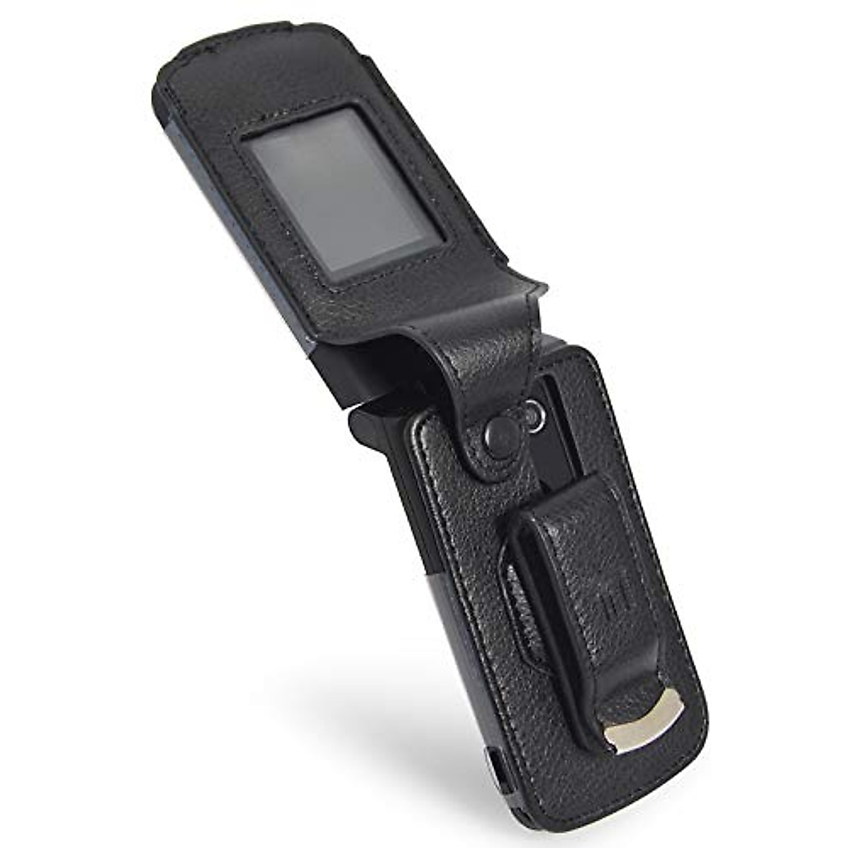 Case for Orbic Journey, Nakedcellphone [Black Vegan Leather] Form-Fit Cover with [Built-in Screen Protection] and [Metal Belt Clip] for Verizon Wireless Orbic Journey V/L Flip Phone ORB2200LBVZ