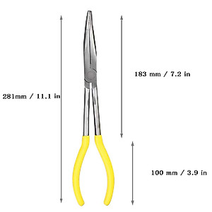 BQKKWIN Long nose pliers set 11-inch pliers 5-piece set straight 25 degrees 45 degrees 90 degrees and round pliers