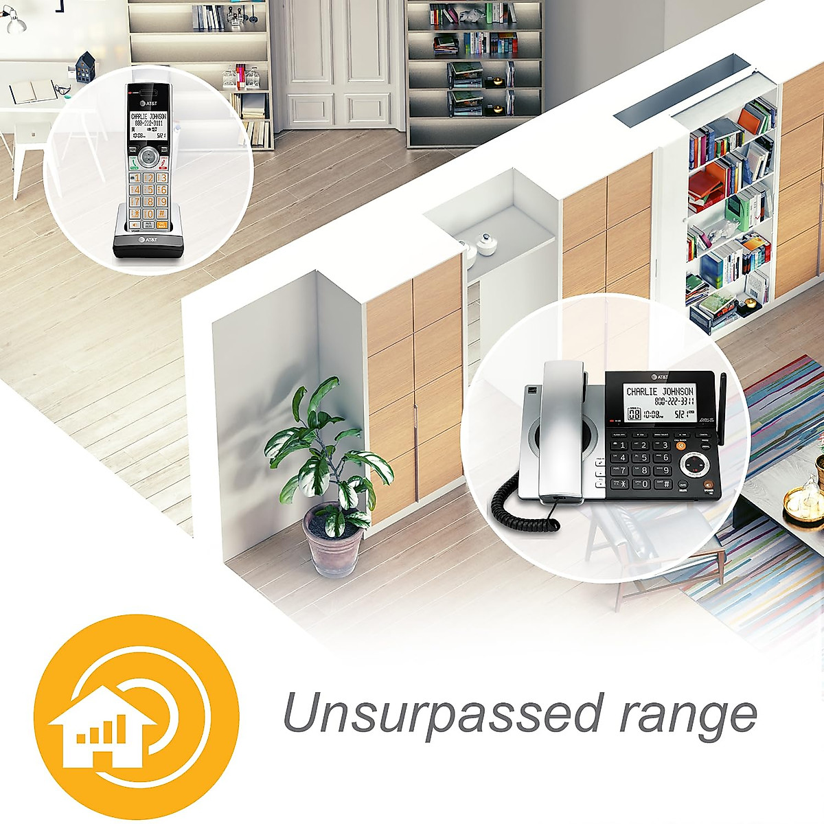 AT&T CL84307 Dect 6.0 Expandable Corded/Cordless Phone with Smart Call Blocker, Silver/Black with 3 Handsets