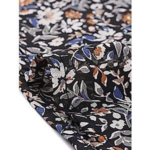 Allegra K Floral Blouse for Women's Short Sleeve Ruffled Tie Neck Blouse Small Black