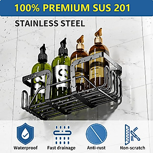 BEKU Shower Caddy 5 Pack - Bathroom Kitchen Organizer & Storage Rack - Adhesive Shelves inside Shower - No Drilling Stainless Steel Accessories Set - Black