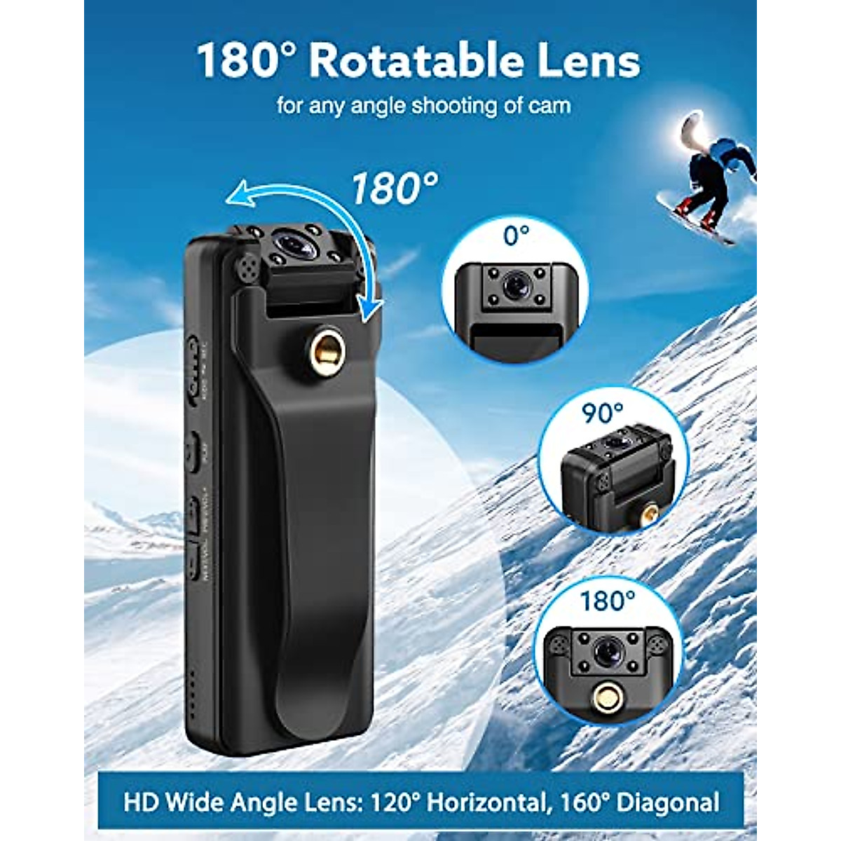 BOBLOV A22 64/32GB Body Camera, Support 8-10Hours Recording,180° Rotatable Lens, 1080PHD BodyCam with OLED Screen to Playback, Camcorder with Audio for Walking, Delivery Pizza, Daily Proof (64GB)