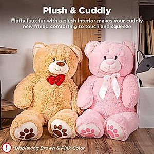 Best Choice Products 35in Giant Super Soft Plush Cuddly Teddy Bear Stuffed Animal Toy for Bedroom, Kids Playroom w/Bow Tie, Footprints - Brown
