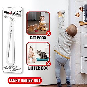 FlexLatch Baby-Pet Door Holder Latch, Child Proof Door Lock, Flex Latch Strap, Lets Cats in and Keeps Children Out (White)