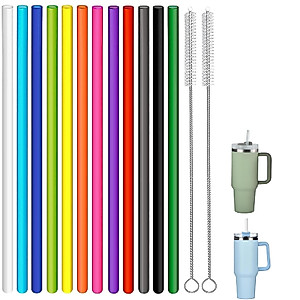 14 Pack Replacement Straws for 40 oz Stanley Adventure Travel Tumbler Cup, Reusable Straws Colored Plastic Straws with Cleaning Brush, Compatible with 40oz 30oz 20oz 14oz Stanley Water Jug, 12inch