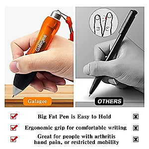 Galagee Super Big Fat Heavy Weighted Pens - Large Wide Grip Pens - Hand Writing Aids for Tremors,Parkinson's,Autism,Carpal Tunnel and Essential Hand Tremors（Two Black Ink Refills）