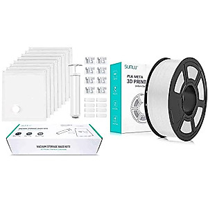 3D Printer Filament Vacuum Storage Kits and 3D Printer PLA Filament 1KG White, Remove Moisture from Damp Filaments, Spool Storage Sealing Bags Kits, 32 * 34CM(12.59 * 13.38inch)