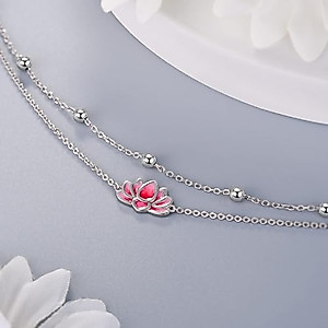 LINGBG JEWELRY Anklet Bracelets for Women 925 Sterling Silver Lotus Flower Yoga Anklet for Women Waterproof Layered Beads Anklet Adjustable Chain Anklet Leg Foot Bracelet for Lady Hotwife