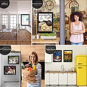 Yulejo 4 Pieces Diamond Picture Frame Magnetic Diamond Art Frames Self Adhesive Frames Magnetic PVC Photo Frame Double Sided Sign Holder Frames for Wall Home Office School (Silver)