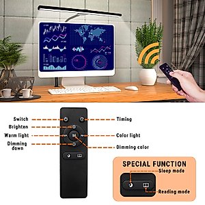 Frkaiuza LED Desk Lamp, Architect Desk Lamps for Home Office, Eye-Caring Clamp Lamp with Gooseneck,18W LED 3 Modes 6 Brightness, Modern Desk Light for Monitor Studio Reading, Remote and Touch Control